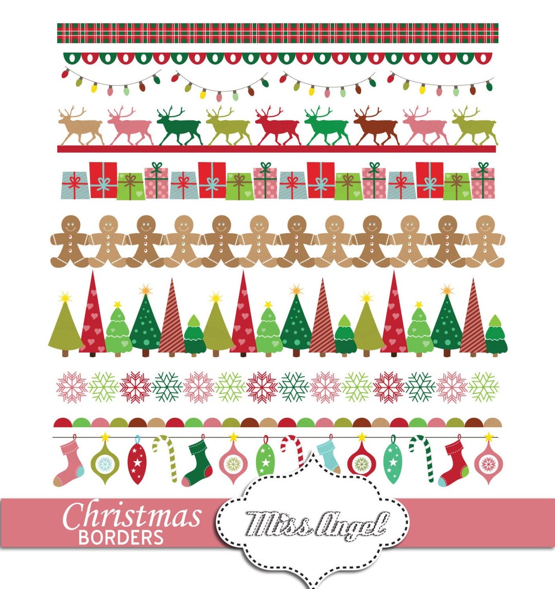 Digital Christmas Borders Clip Art, Red Green Blue. Small Commercial ...