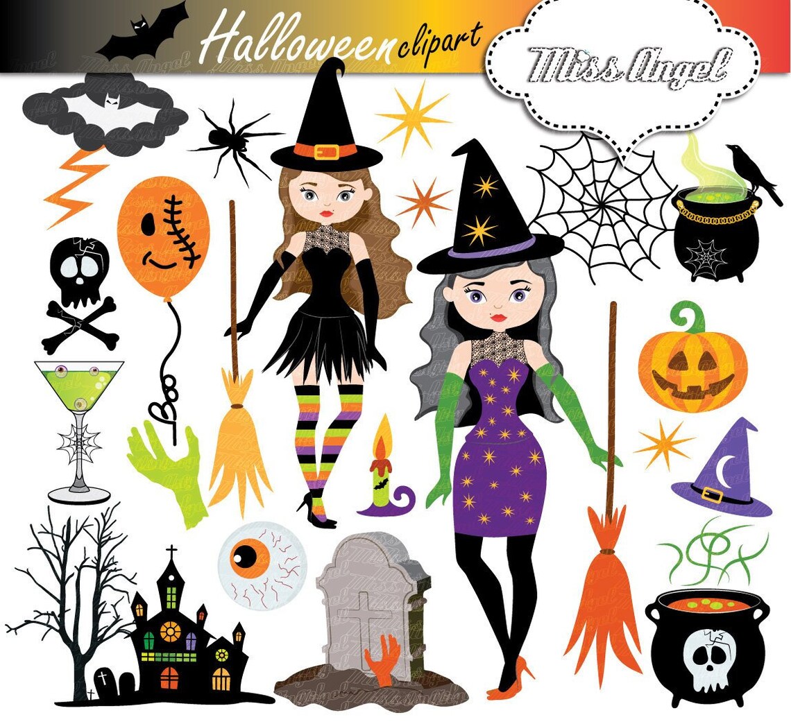Halloween Witches Clipart. Halloween Witch Clip Art. Witch, Haunted ...