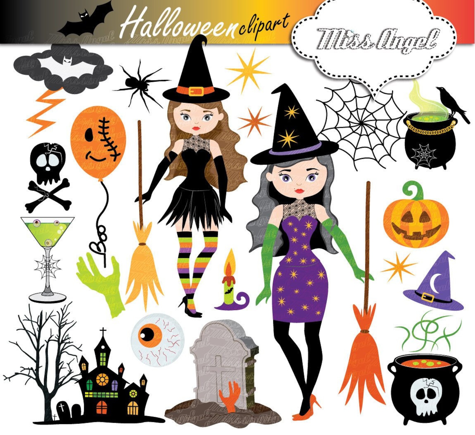Halloween Witches Clipart. Halloween Witch Clip Art. Witch, Haunted ...