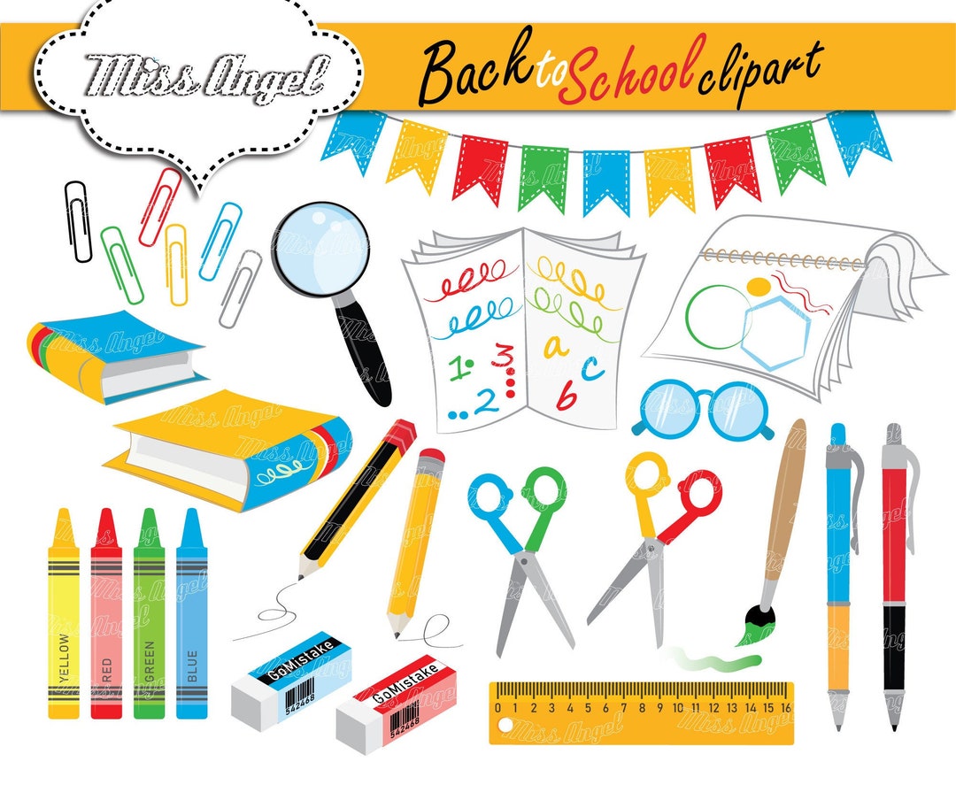 Back to School CLIPART. School Supplies Clip Art. School Illustrations ...