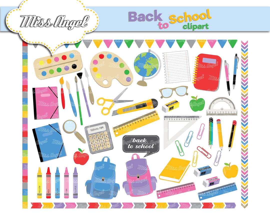 School Supplies Clipart. Back to School CLIPART. Digital School ...