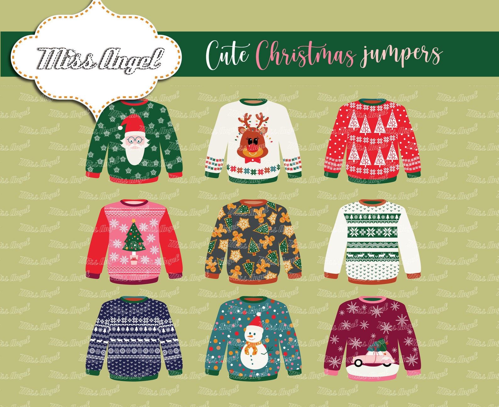Christmas Jumpers Clipart. Cute Ugly Digital Christmas Jumpers Clip Art ...