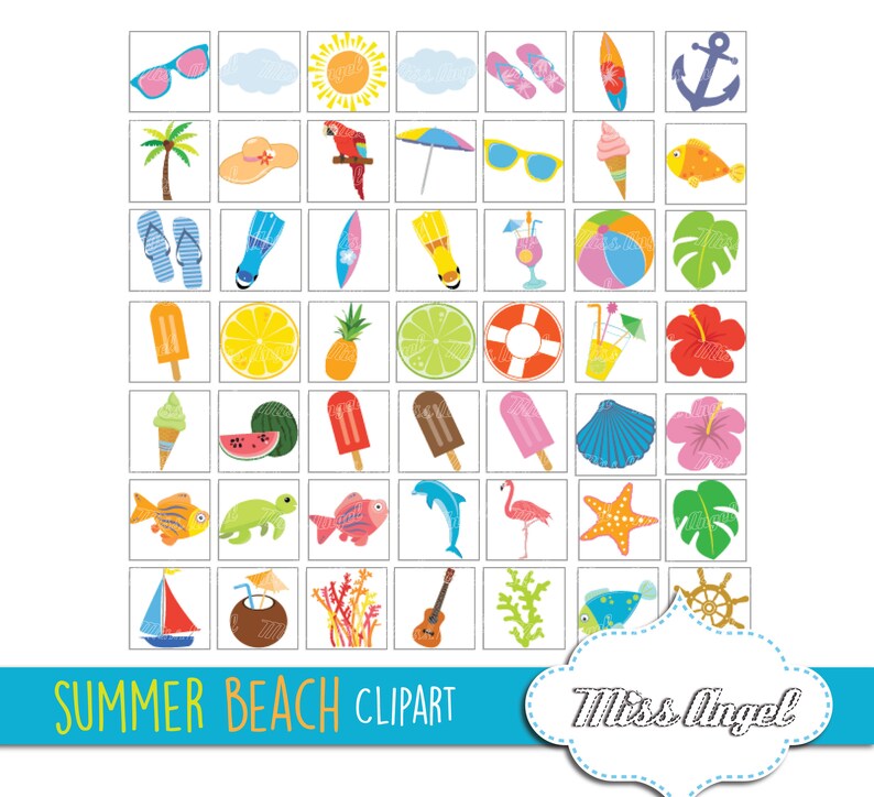 Summer Beach Clipart Set. Hawaii Surf Tropical Clip Art. Surfboards ...