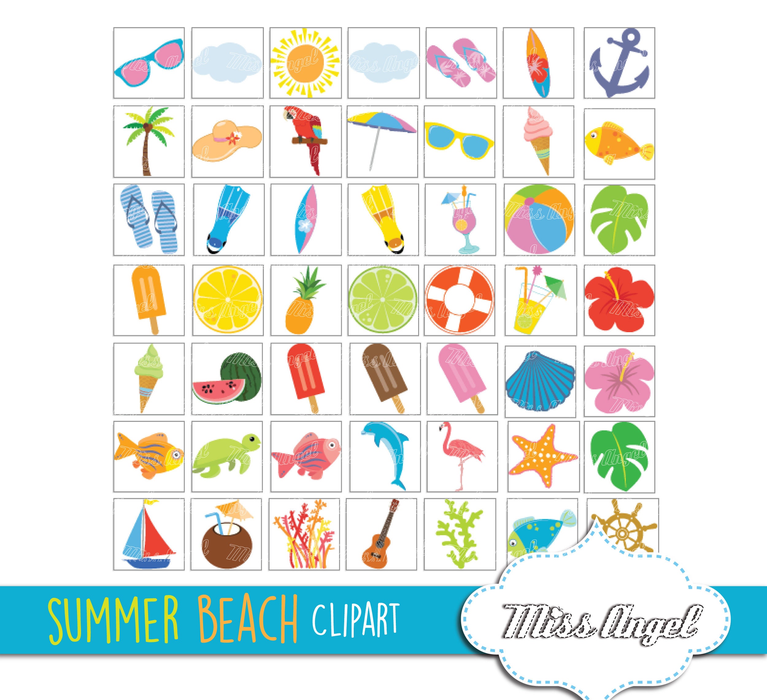 Summer Beach Clipart Set. Hawaii Surf Tropical Clip Art. Surfboards ...