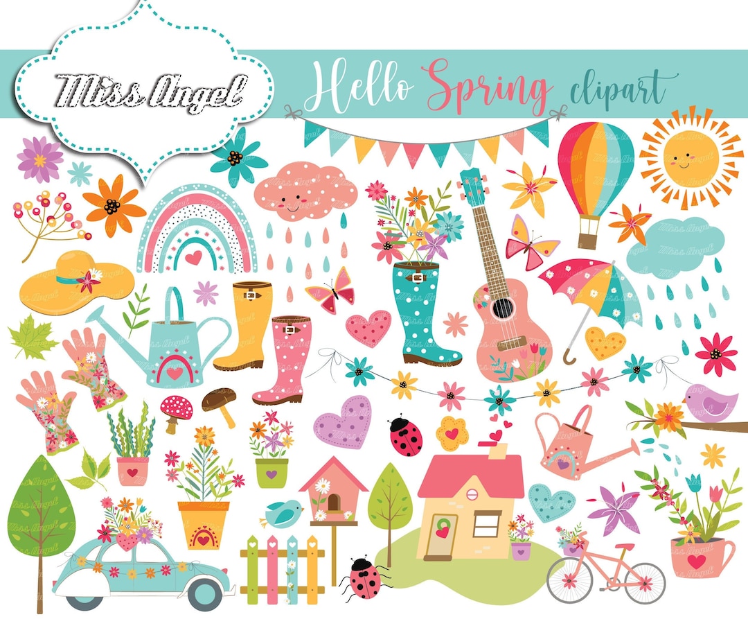 Colorful Spring Clipart Digital Set. Spring and Floral Clipart. Small ...