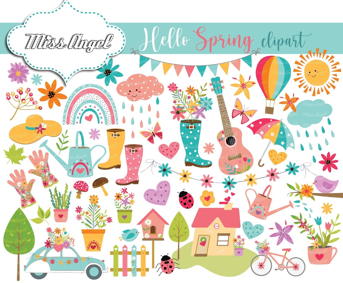 Colorful Spring Clipart Digital Set. Spring and Floral Clipart. Small ...