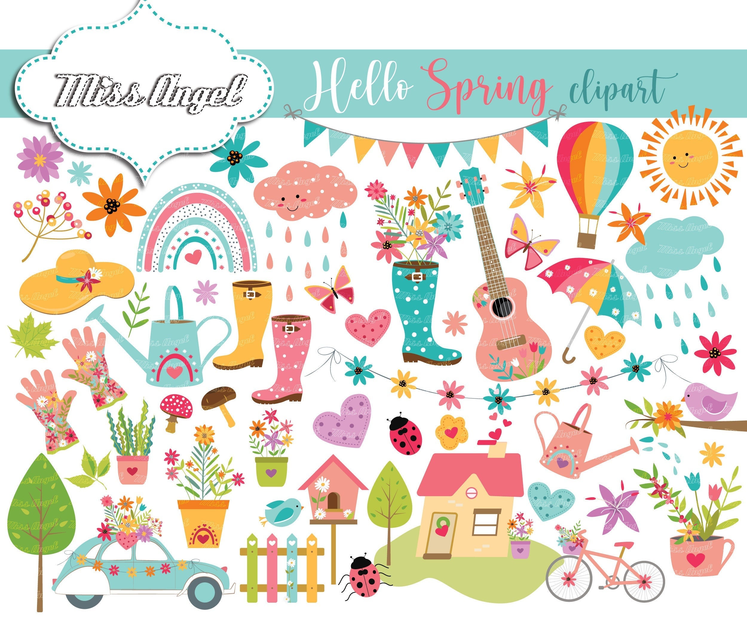 Colorful Spring Clipart Digital Set. Spring and Floral Clipart. Small ...