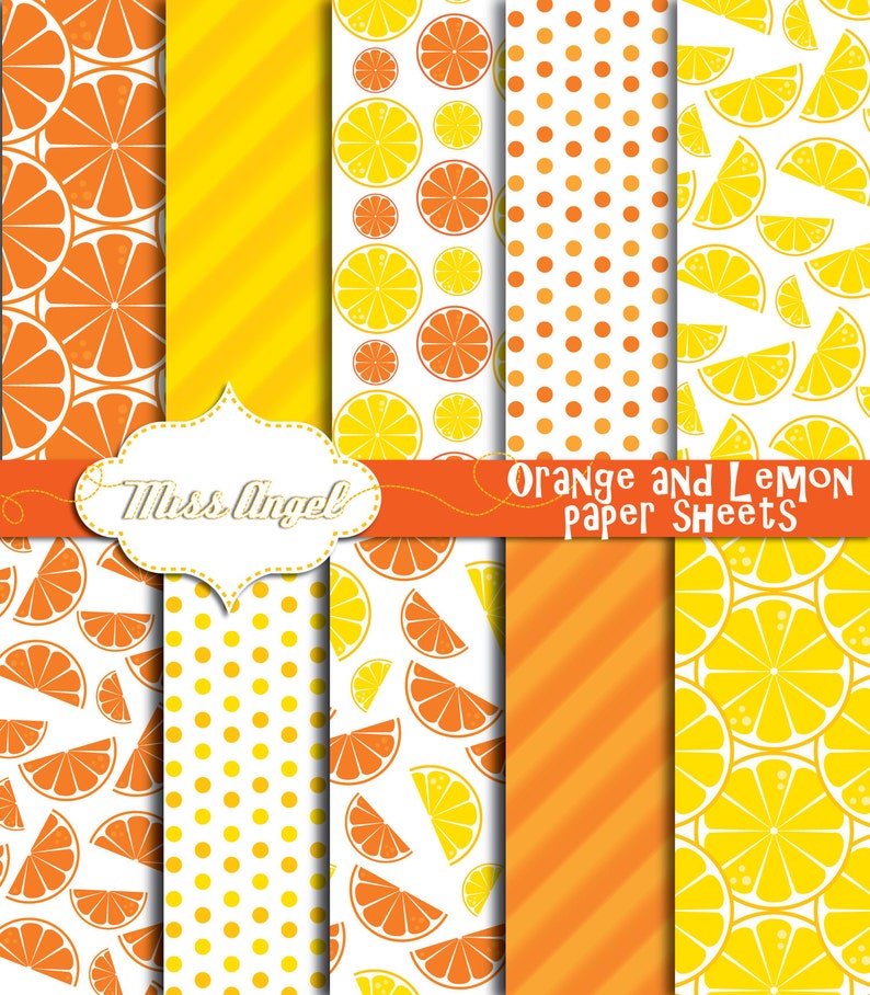 Orange Lemon Digital Papers. Citrus Digital Sheets. Printable Lemons ...