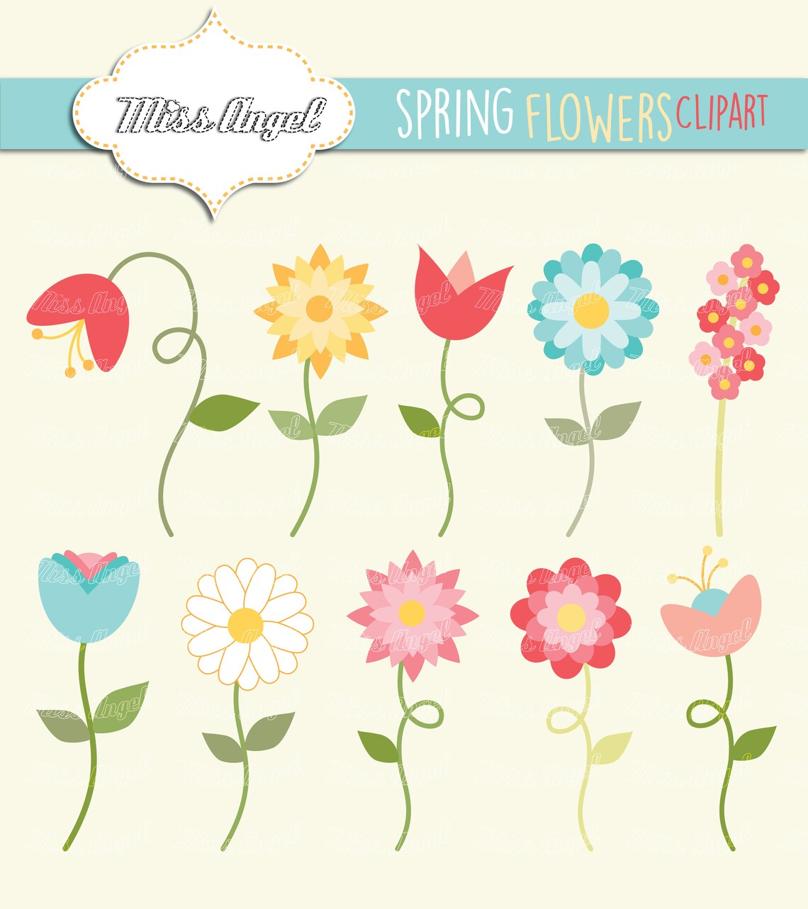 Spring Flowers CLIPART SET, 10 Digital Flowers. Clip Art Printable ...
