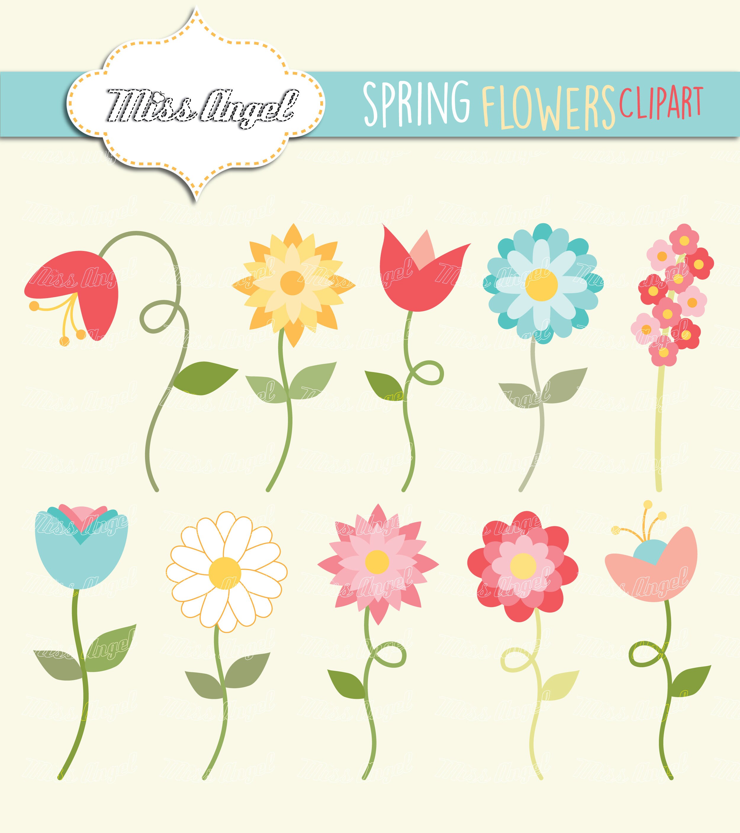 Spring Flowers CLIPART SET, 10 Digital Flowers. Clip Art Printable ...
