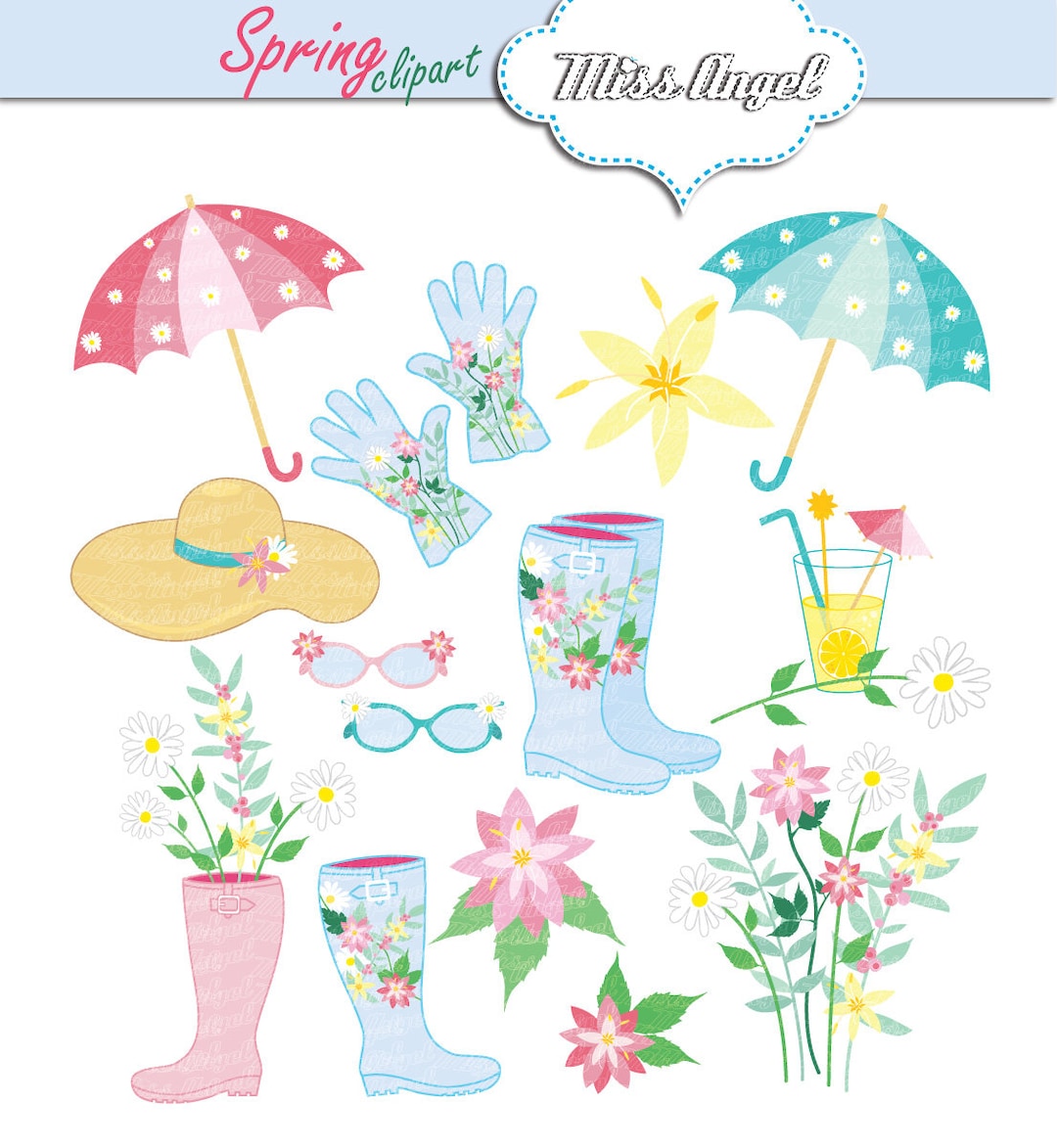 Spring Clipart. Chic Spring Clip Art. Boots Flowers - Etsy