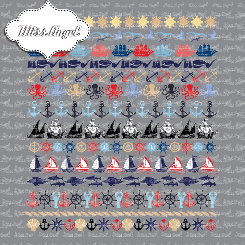 Nautical Borders Clipart. Digital Nautical Bunting Banners. Sailing ...
