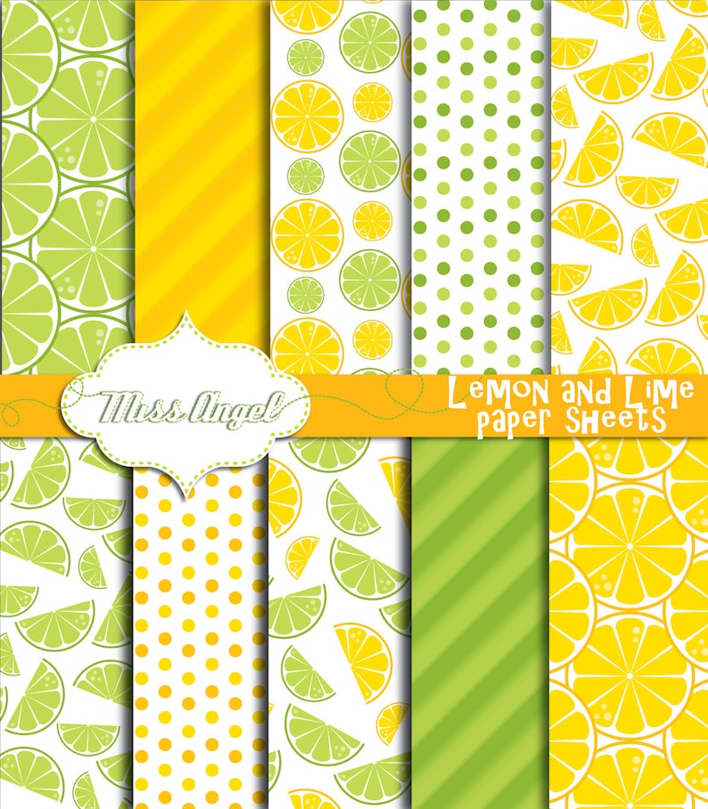 Lemon Lime Digital Papers. Citrines Digital Sheets. Printable Yellow ...
