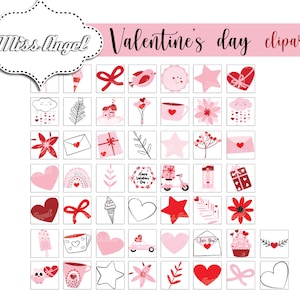 Valentines Day Clipart. Valentine Clipart Bundle. Pink Red Hearts ...