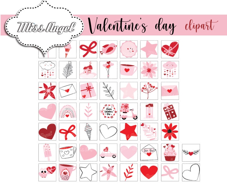 Valentines Day Clipart. Valentine Clipart Bundle. Pink Red Hearts ...