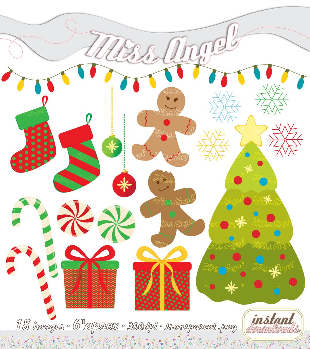 Christmas Digital CLIP ART. 18 Printable Illustrations. Christmas Tree ...