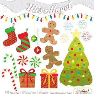 Christmas Digital CLIP ART. 18 Printable Illustrations. Christmas Tree ...