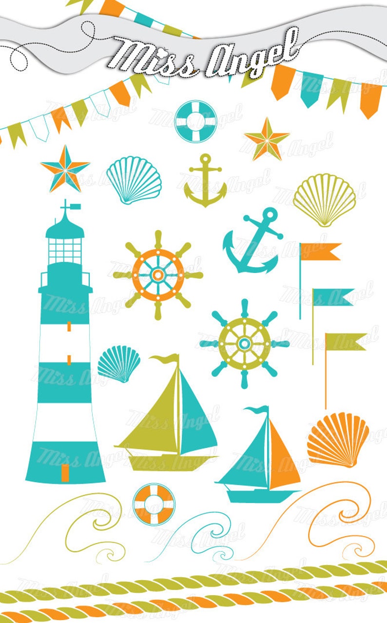 Nautical Clipart. Nautical Digital 23 Scrapbook Elements. Printables ...