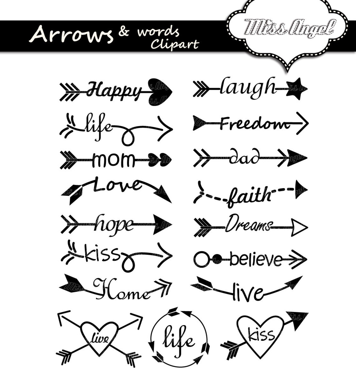 Arrow Clipart. Arrow Words Clip Art. 17 Digital Arrows With Words. Love ...