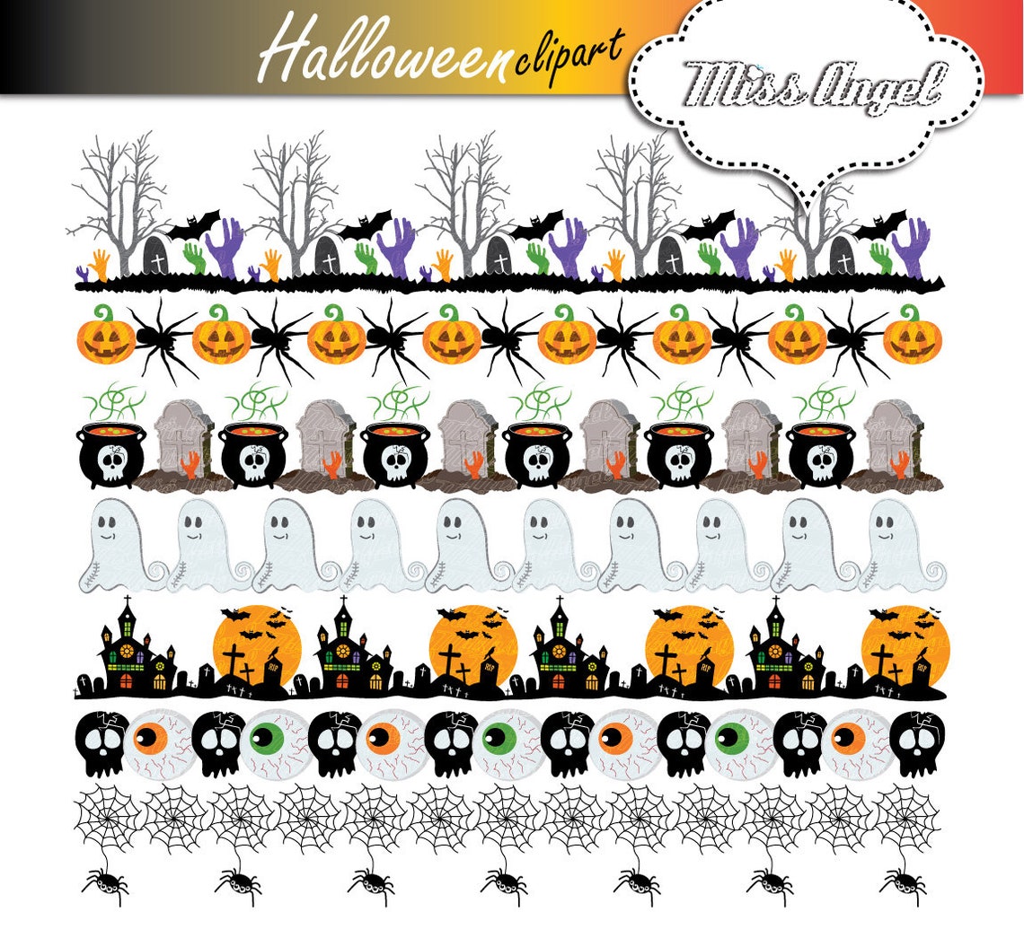 Halloween Borders Clipart. Digital Halloween Borders. Halloween Ribbons ...
