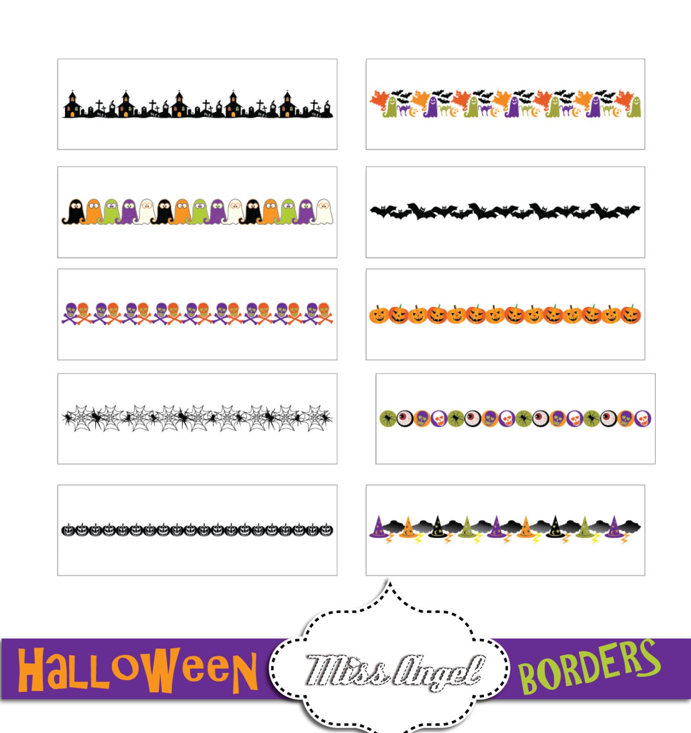 Cute Halloween Borders Clipart, Halloween Digital Ribbons, Bunting ...