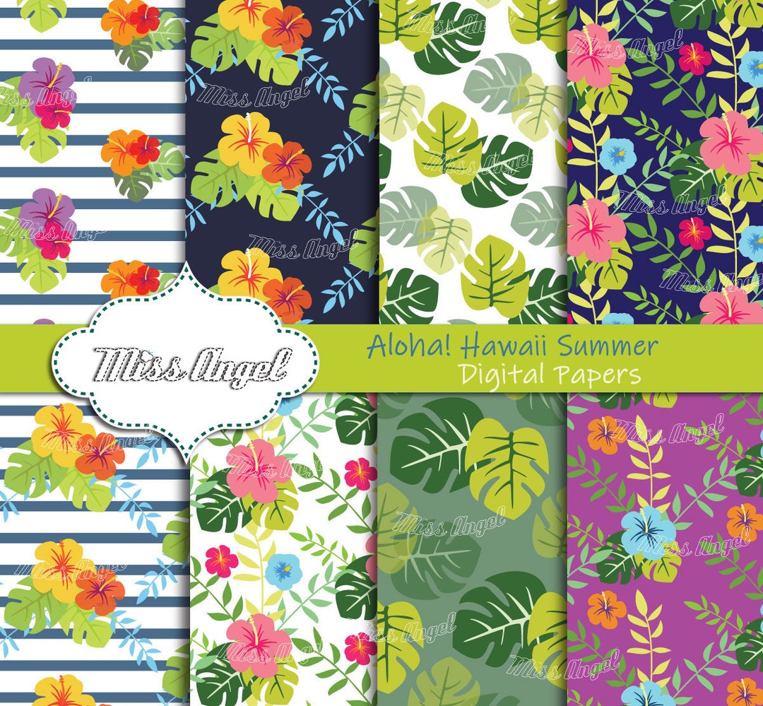 Hawaiian Digital Sheets. Hibiscus Digital Paper Set. Hawaii Digital ...