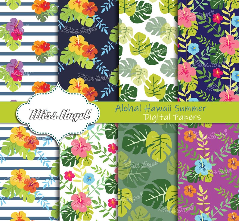 Hawaiian Digital Sheets. Hibiscus Digital Paper Set. Hawaii Digital ...