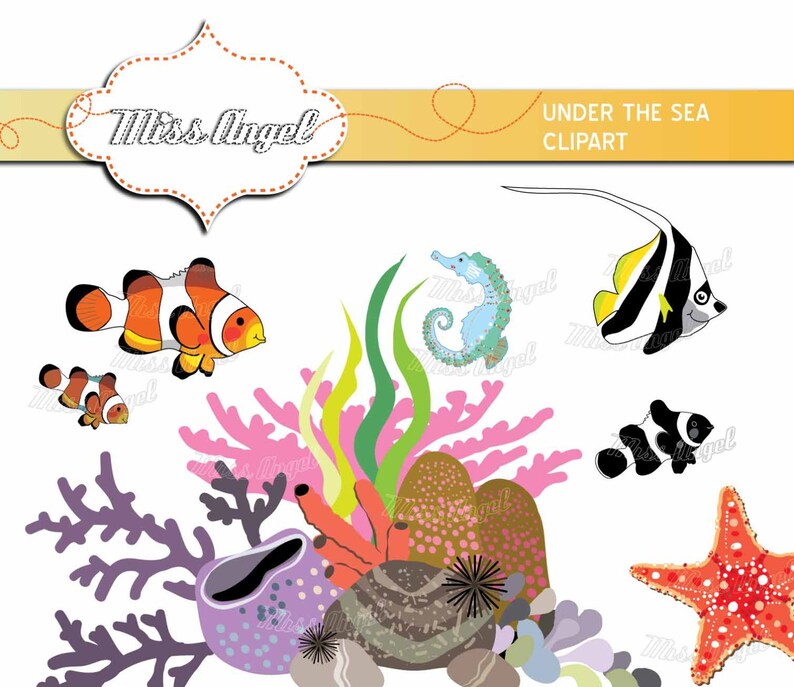 Under the Sea Clipart. Clown Fishes, Tropical Fish, Corals, Aquatic ...