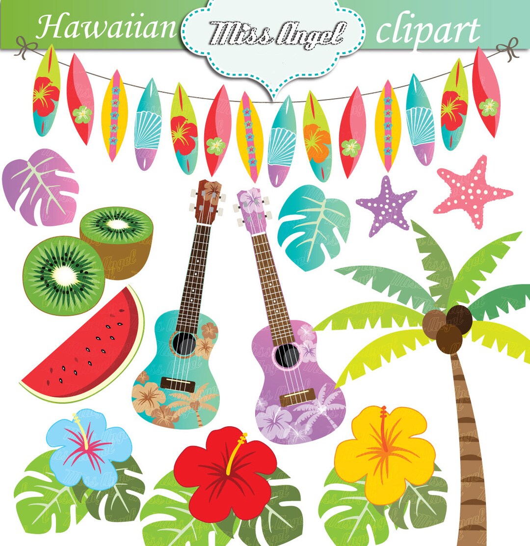 Hawaiian Summer Clipart. Hawaii Luau Beach Clip Art. Hibiscus, Palm ...