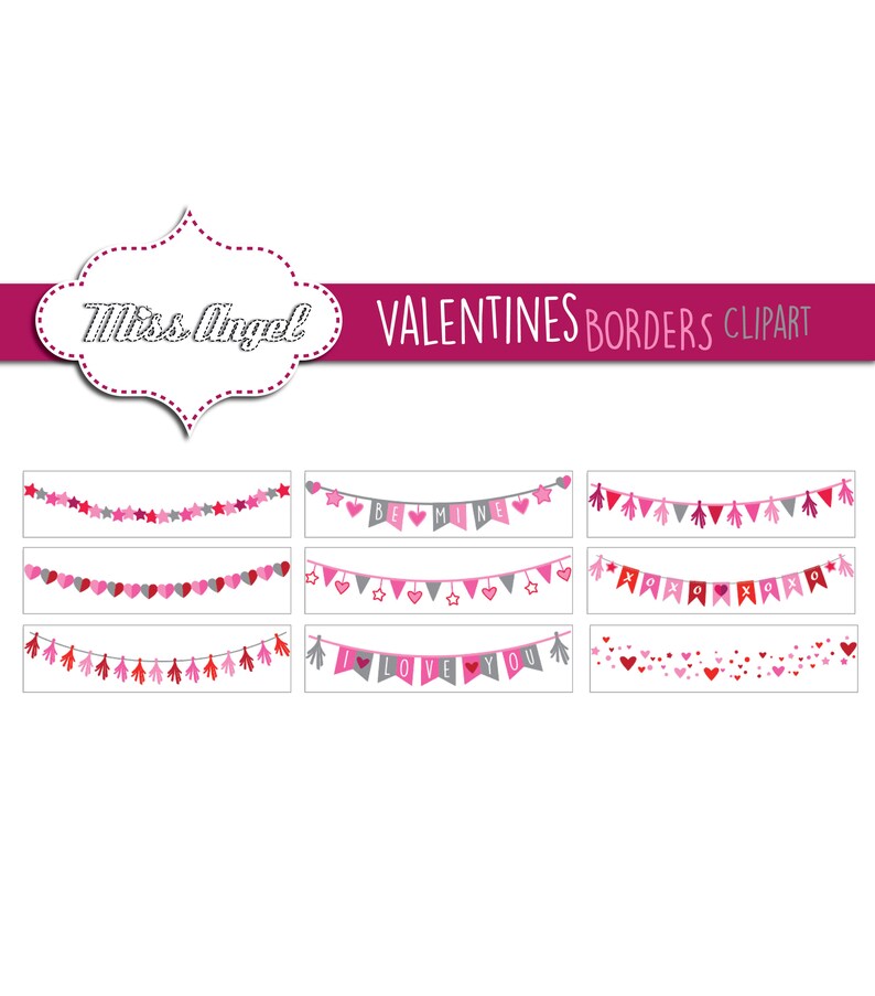 Valentine's Borders Clipart. Valentine's Day Buntings. Valentines ...