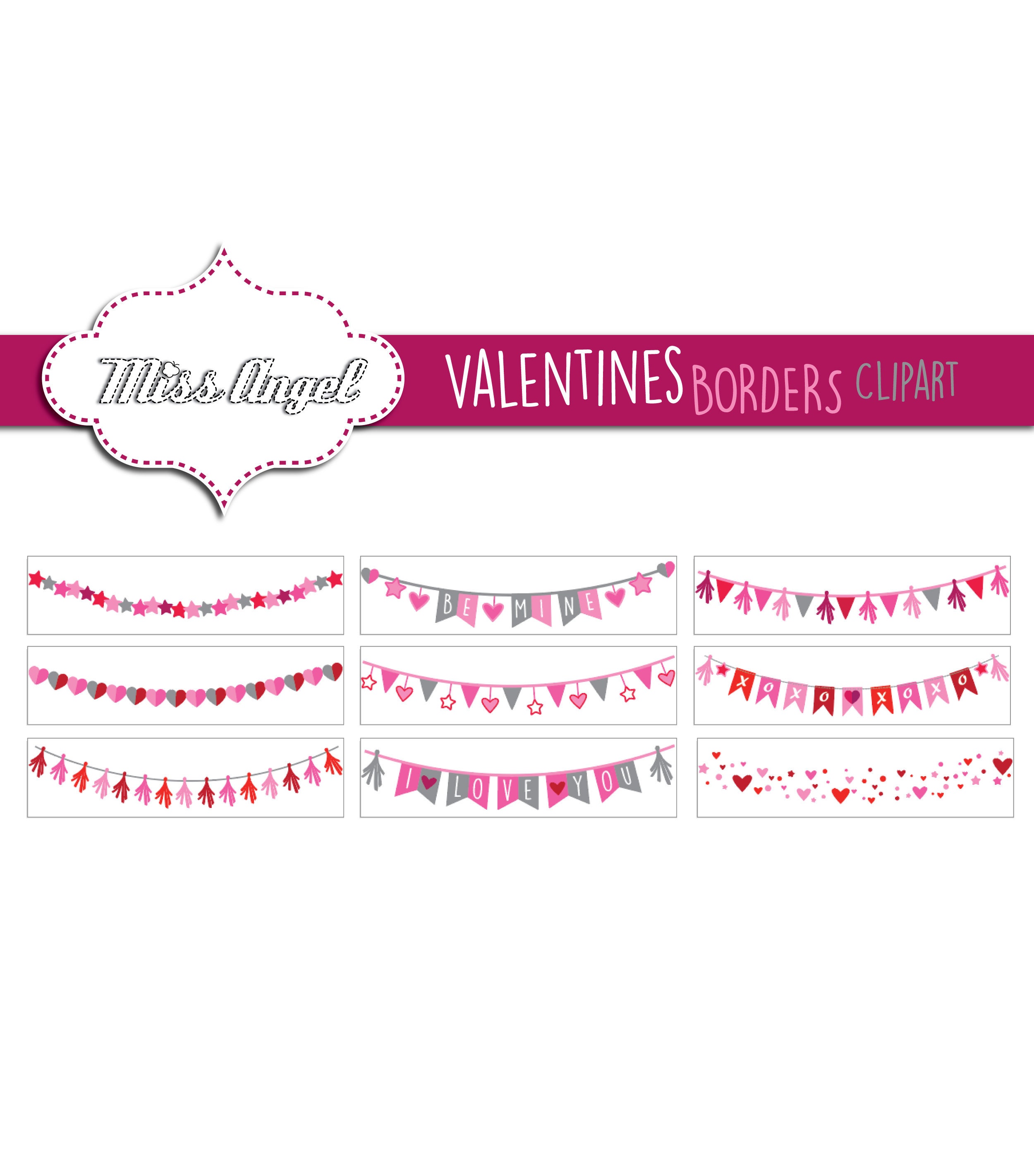 Valentine's Borders Clipart. Valentine's Day Buntings. Valentines ...