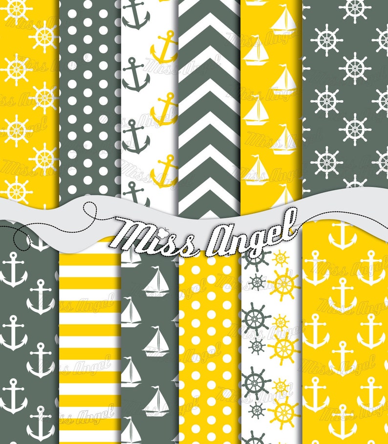 Nautical Digital Sheets Set. Scrapbook Paper Pack 12 Navy Patterns ...