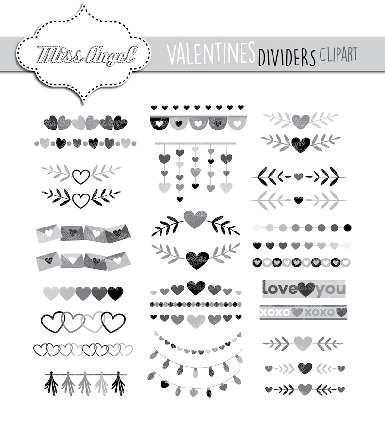 Valentines Day Dividers. Black Heart Dividers. 33 Romantic Monochrome ...