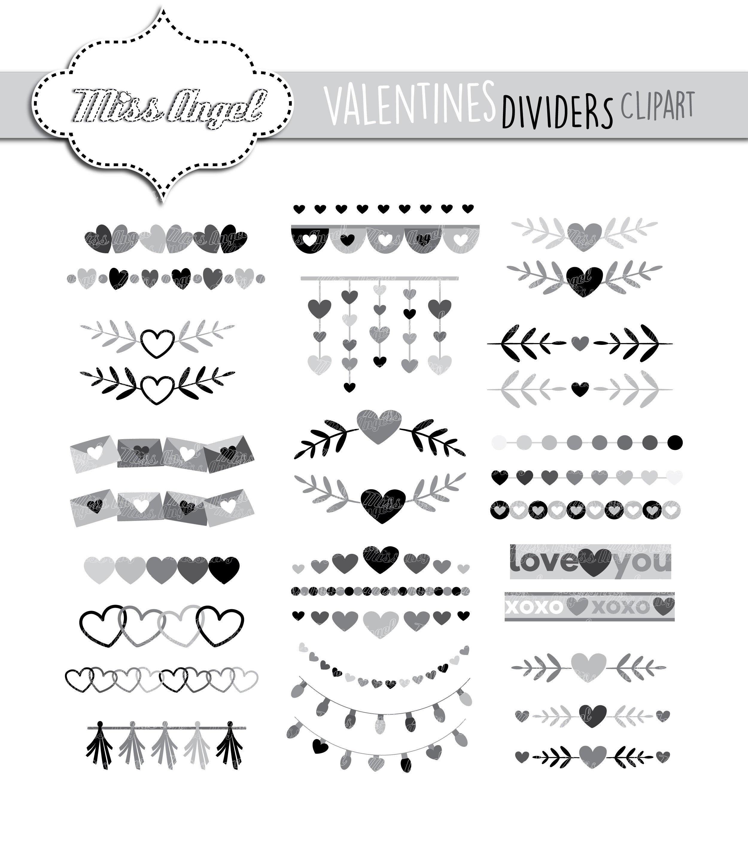 Valentines Day Dividers. Black Heart Dividers. 33 Romantic Monochrome ...