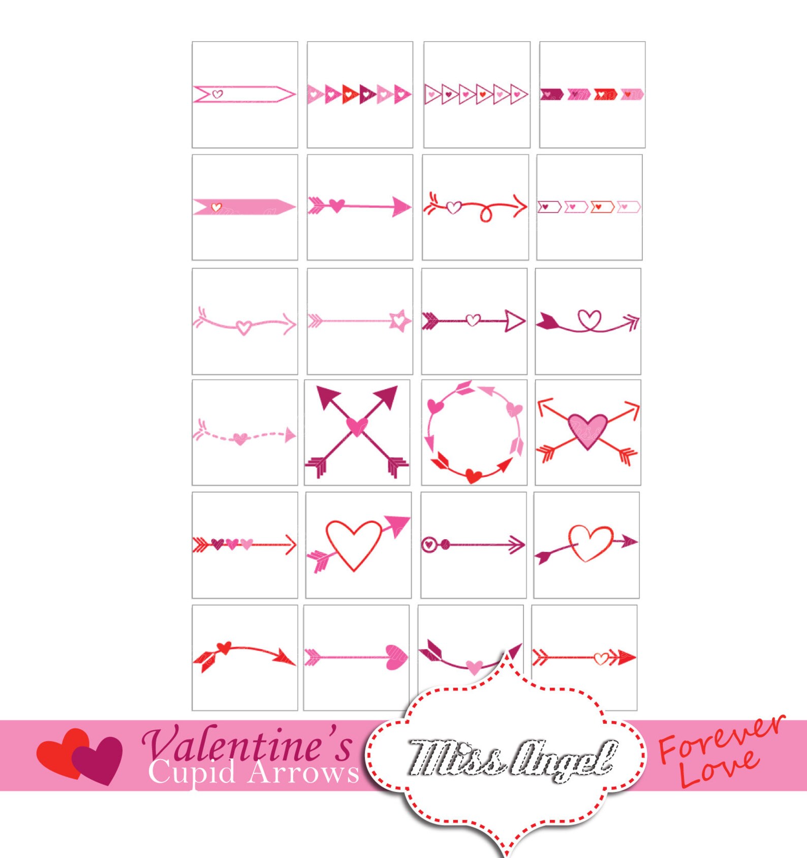 Valentines Cupid Arrows Clip Art. 24 Love Arrows. Digital Clip Art ...