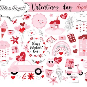 Valentines Day Clipart. Valentine Clipart Bundle. Pink Red Hearts ...