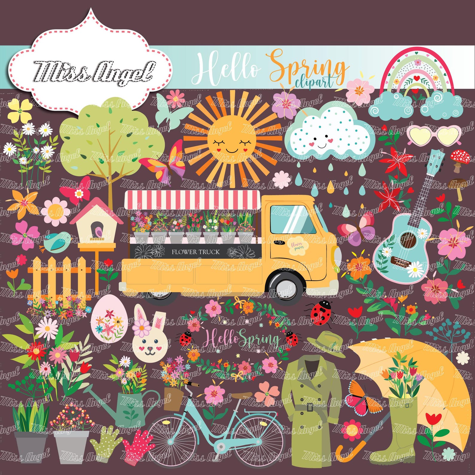 Spring Clipart Bundle. New Spring Garden Digital Set. Cute Flowers ...