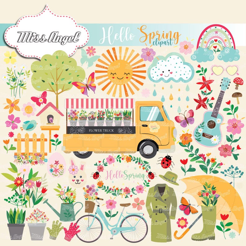 Spring Clipart Bundle. New Spring Garden Digital Set. Cute Flowers ...