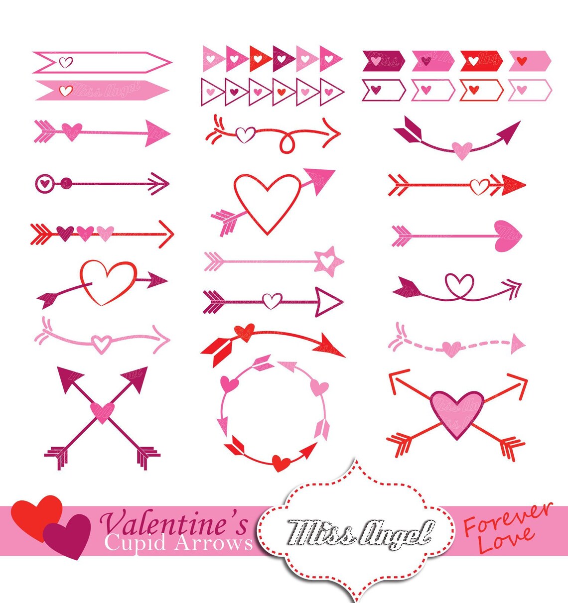Valentines Cupid Arrows Clip Art. 24 Love Arrows. Digital Clip Art ...