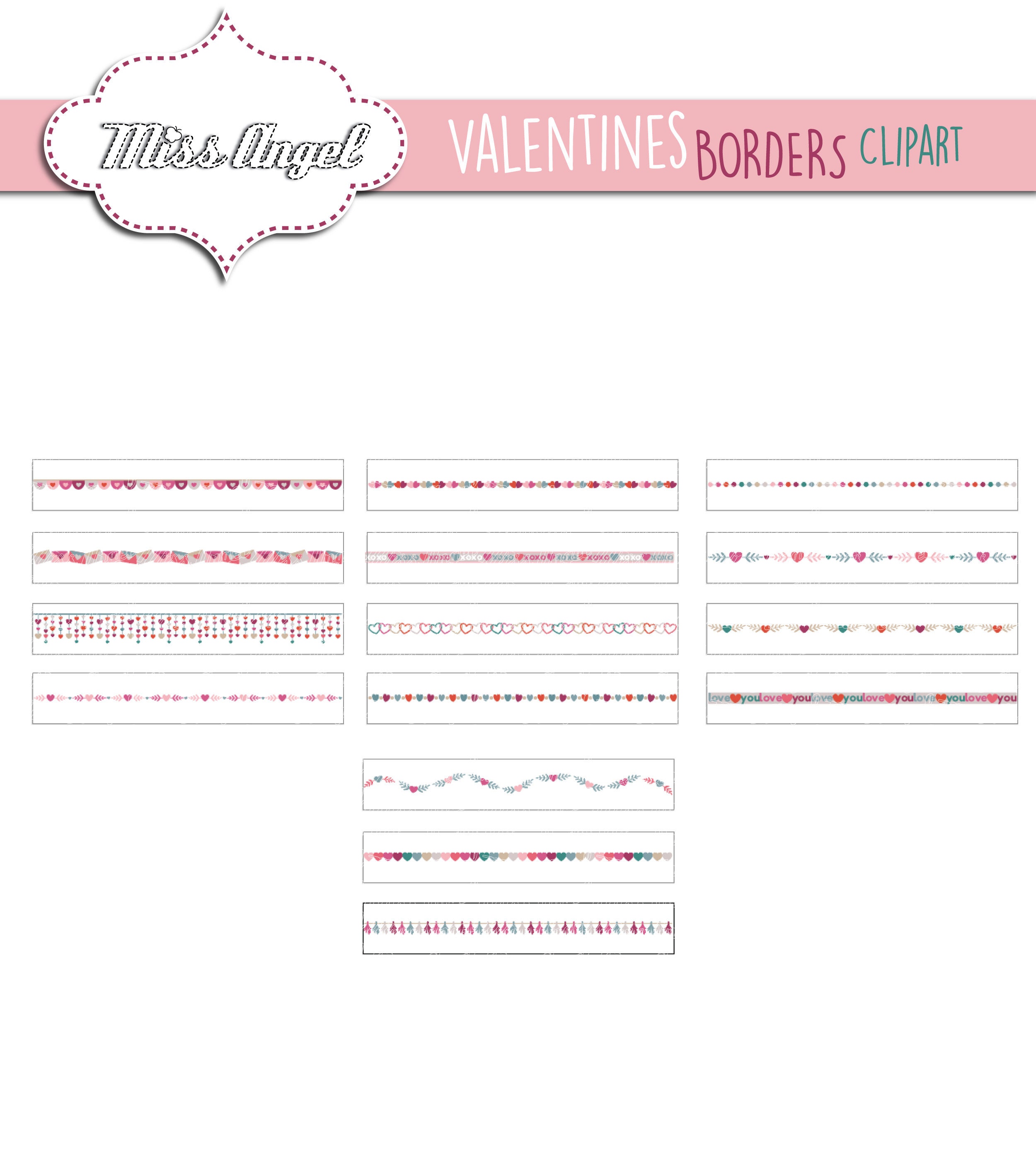 Valentines Day Borders Clipart. Valentine Ribbons Clip Art. 15 Romantic ...
