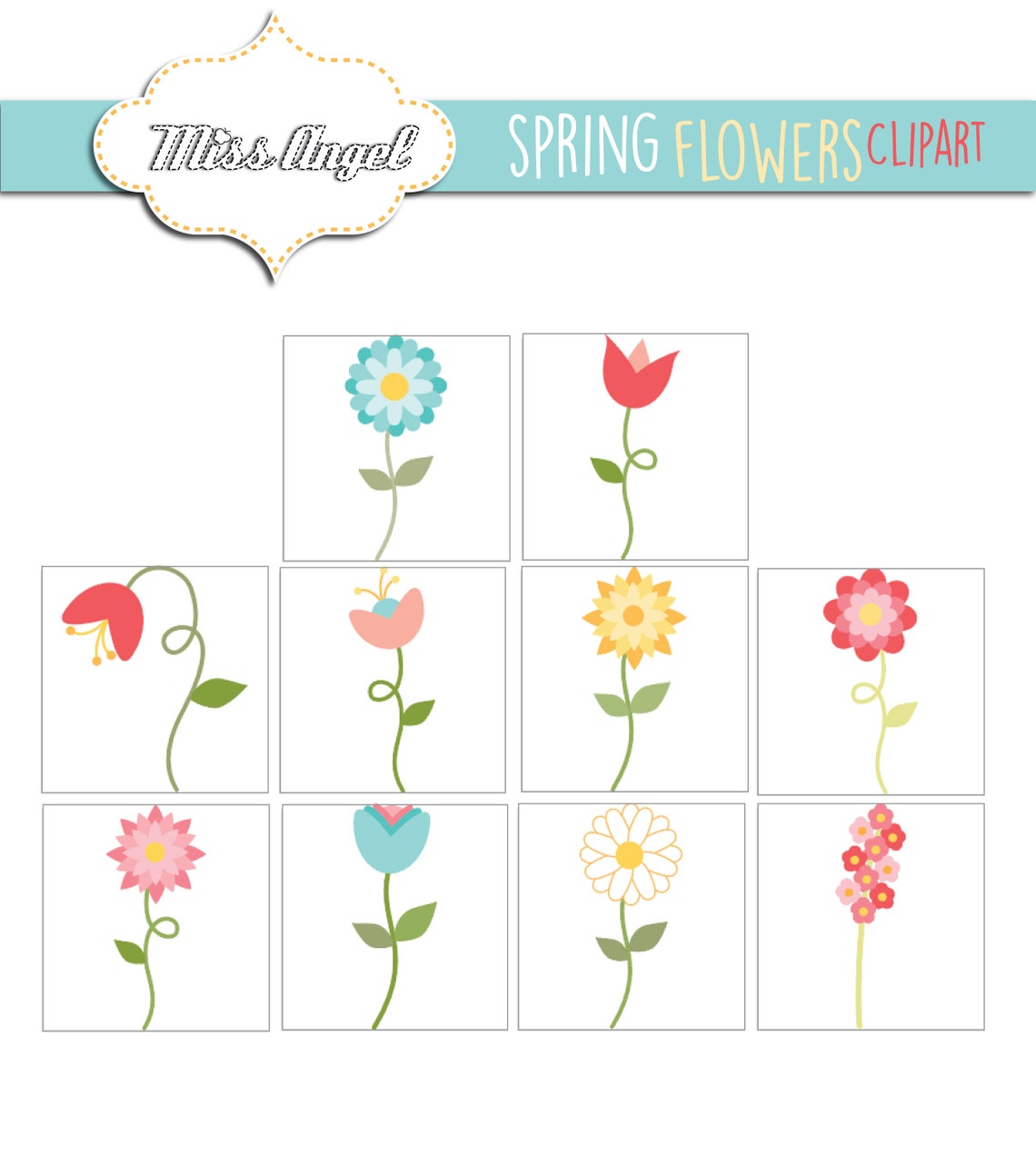 Spring Flowers CLIPART SET, 10 Digital Flowers. Clip Art Printable ...