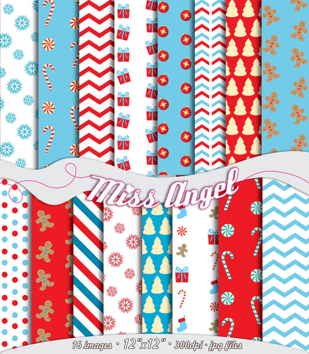 Christmas Digital Sheets. Printable Christmas Papers Set. 16 Christmas ...