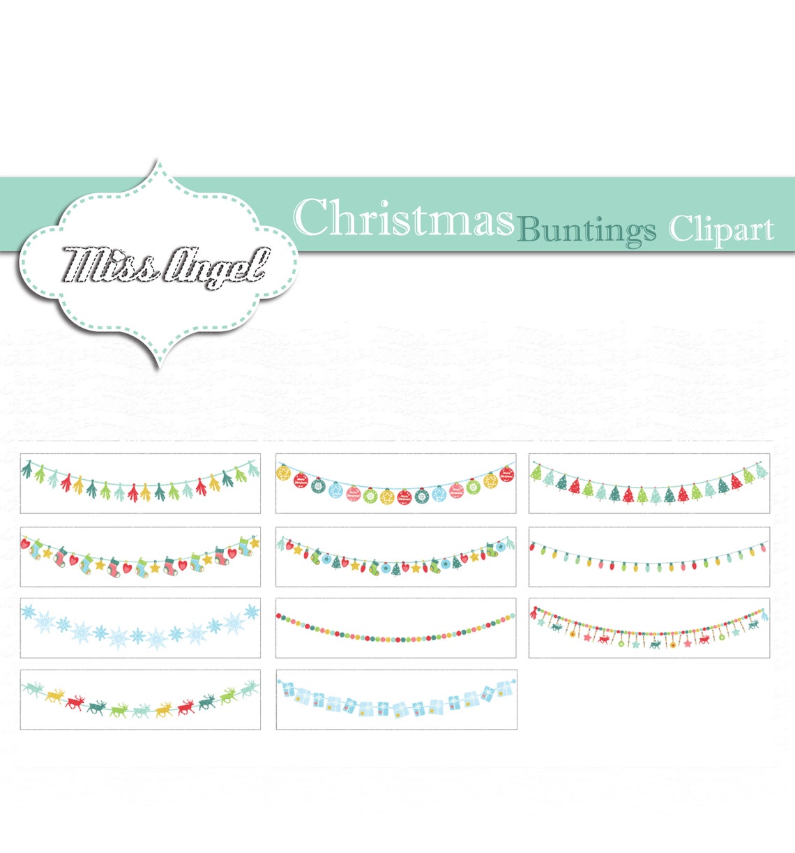 Digital Christmas Buntings Clipart. Red Green Blue. Small Commercial ...