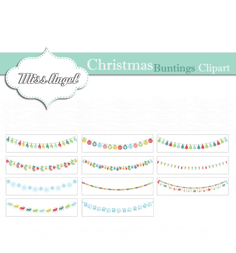 Digital Christmas Buntings Clipart. Red Green Blue. Small Commercial ...