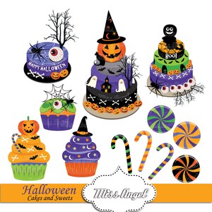 Halloween Sweets. Cakes, Candy, Cupcakes Clip Art. Digital Halloween ...