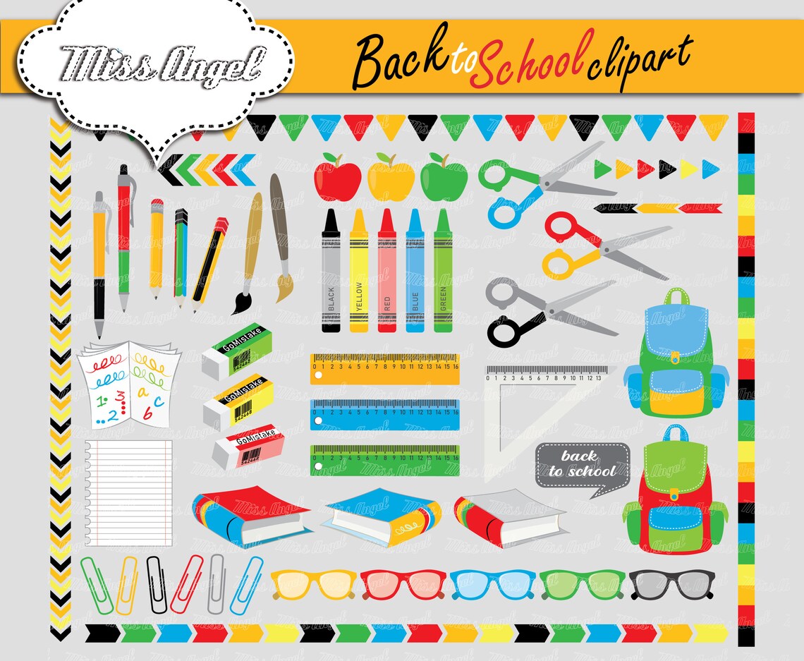 School CLIP ART. Back to School Supplies Clip Art. School Stationary ...