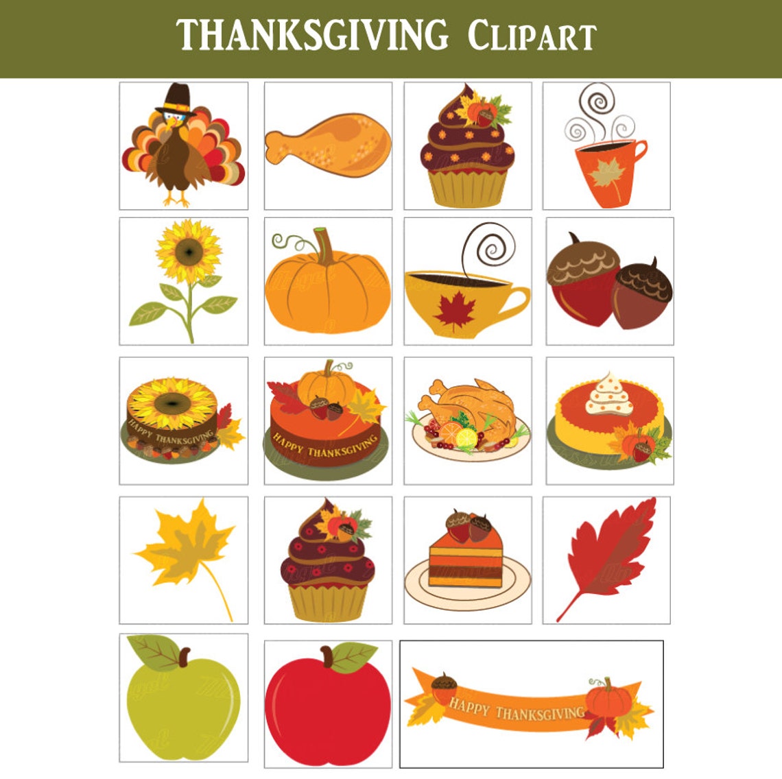 Thanksgiving Clipart. Fall Autumn Digital Thanksgiving: Apples, Turkey ...