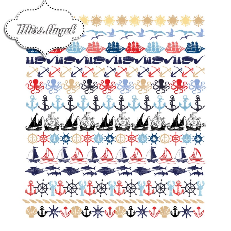 Nautical Borders Clipart. Digital Nautical Bunting Banners. Sailing ...