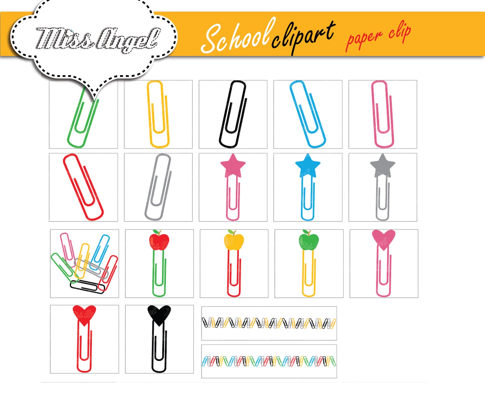 Paperclips Clipart, Digital Paper Clips. Paper Clips. Heart Clips, Star ...
