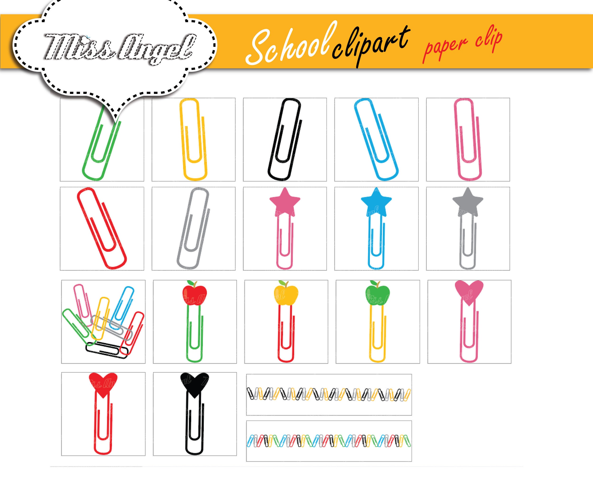 Paperclips Clipart, Digital Paper Clips. Paper Clips. Heart Clips, Star ...